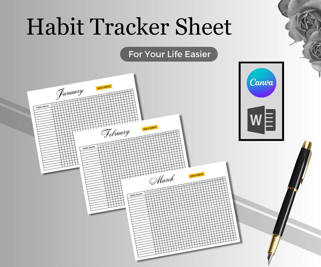 Custom Simple Yearly Habit Tracker, Habit Tracker, Monthly Habit ...