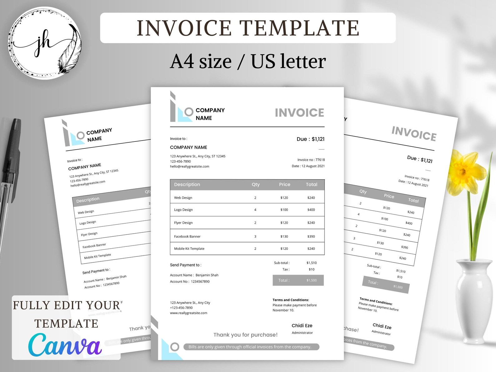 Invoice Template Order Form Template Printable Invoice - Etsy