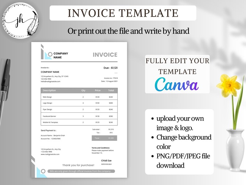 Invoice Template Order Form Template Printable Invoice - Etsy