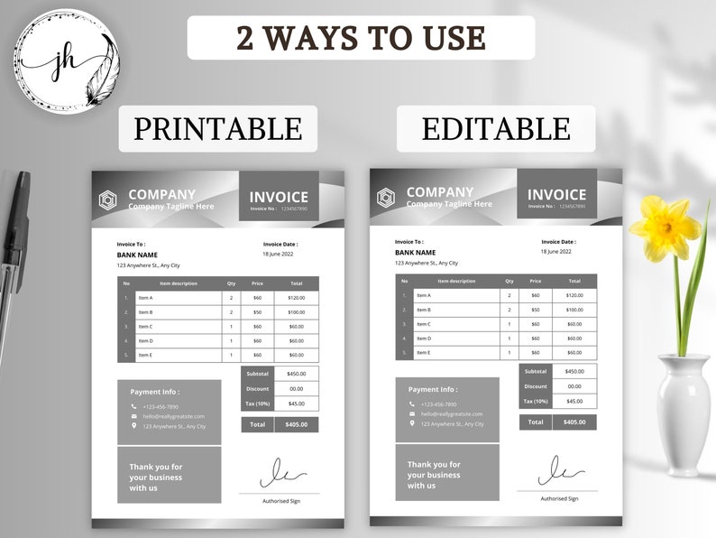 Invoice Template Order Form Template Printable Invoice - Etsy