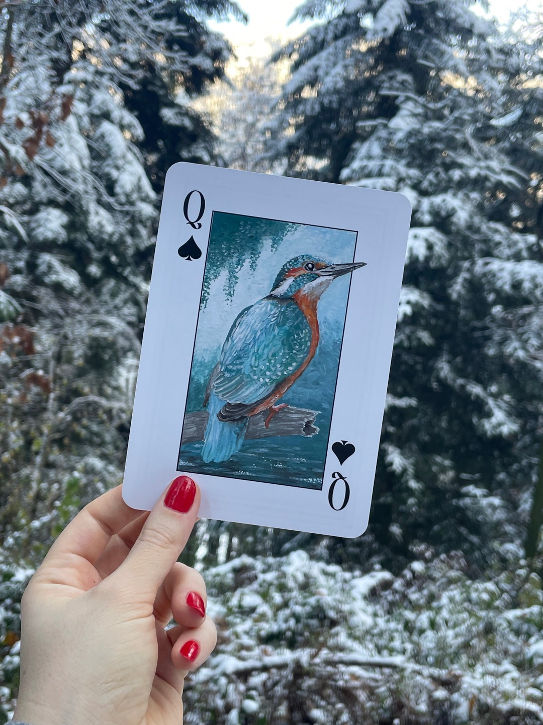 Kingfisher, Red Cardinal Art Card Game Queen Card Bird - Etsy