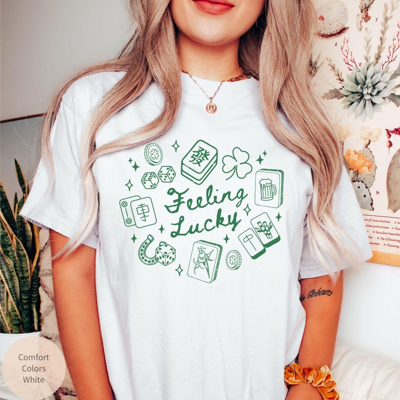 St. Patrick's Day Feeling Lucky Mahjong Doodle Comfort Colors Tshirt ...