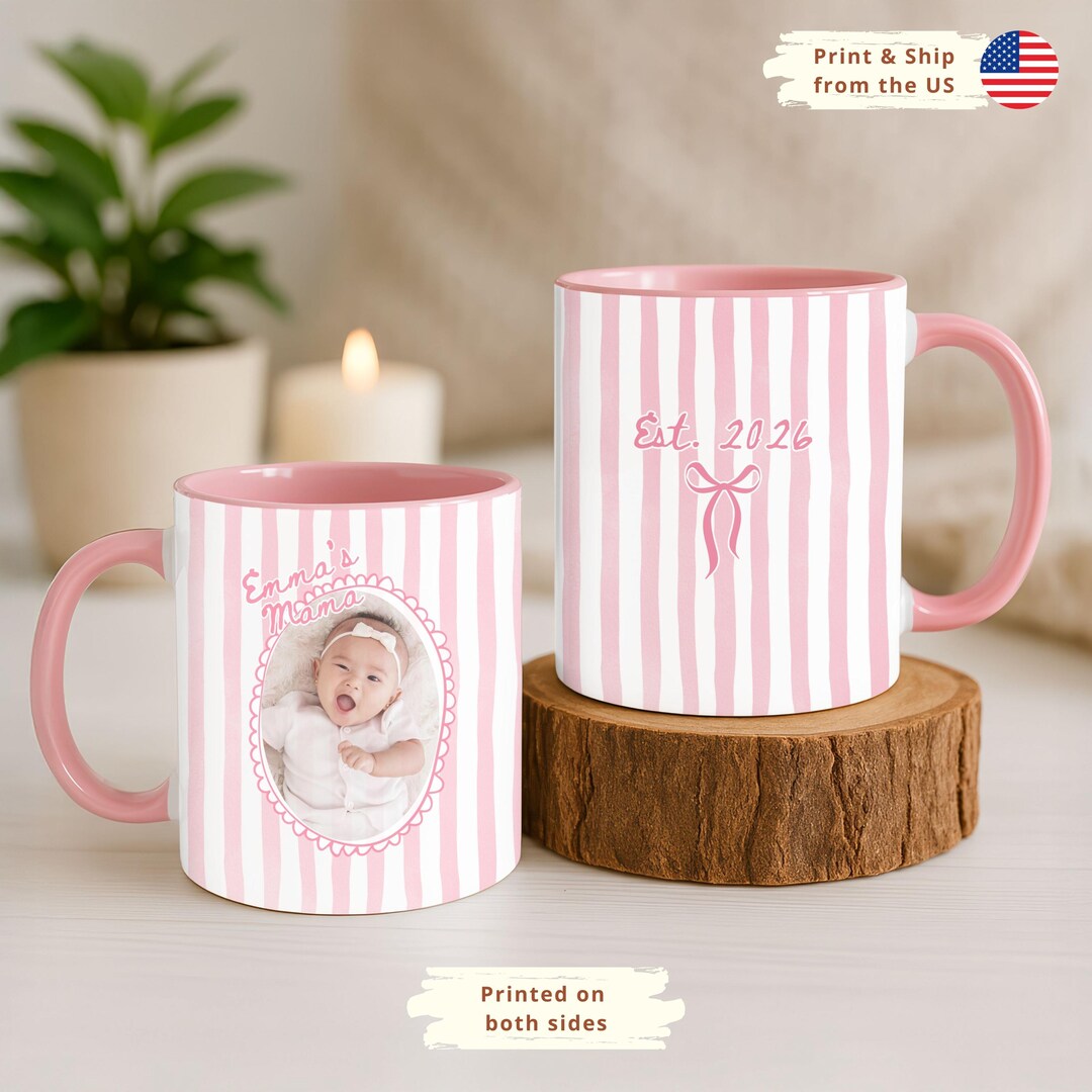 Custom Kids Photo Ceramic Mug for First Time Mom, Personalized Est Year ...