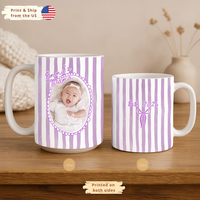 Custom Kids Photo Ceramic Mug for First Time Mom, Personalized Est Year ...