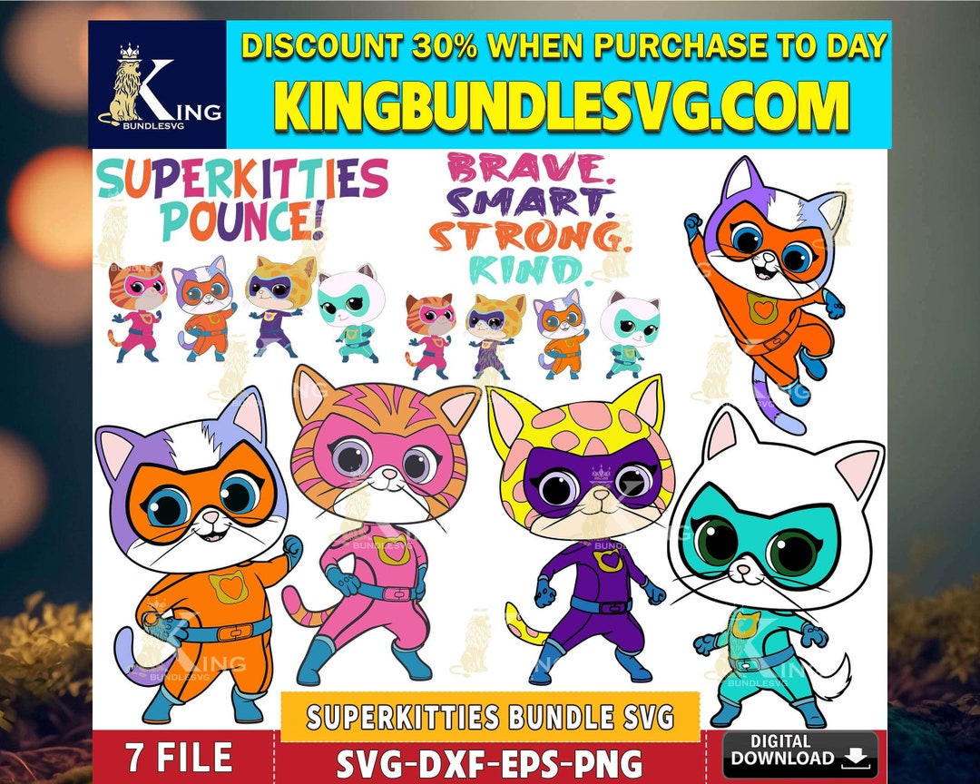 7 FILE Superkitties Bundle Svg hero Kitties Super Cats Brave - Etsy