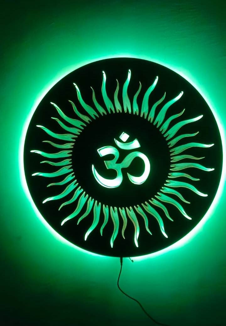 Unique OM Symbol Design India Traditional Sign 3D Wooden Led Logo for ...