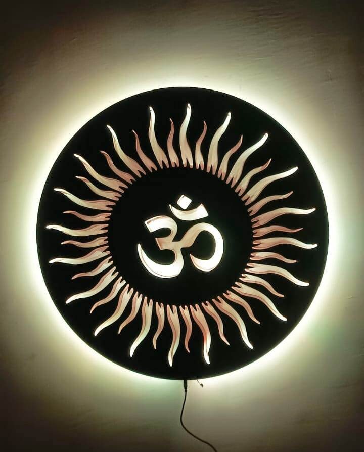 Unique OM Symbol Design India Traditional Sign 3D Wooden Led Logo for ...