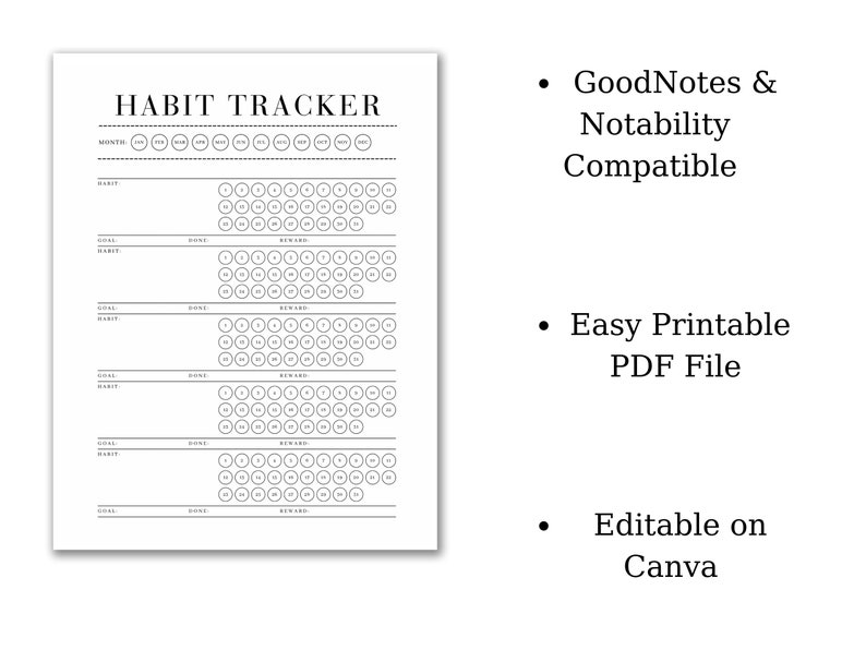 Daily Habit Tracker Printable,habit Tracker Goodnotes & Notability ...