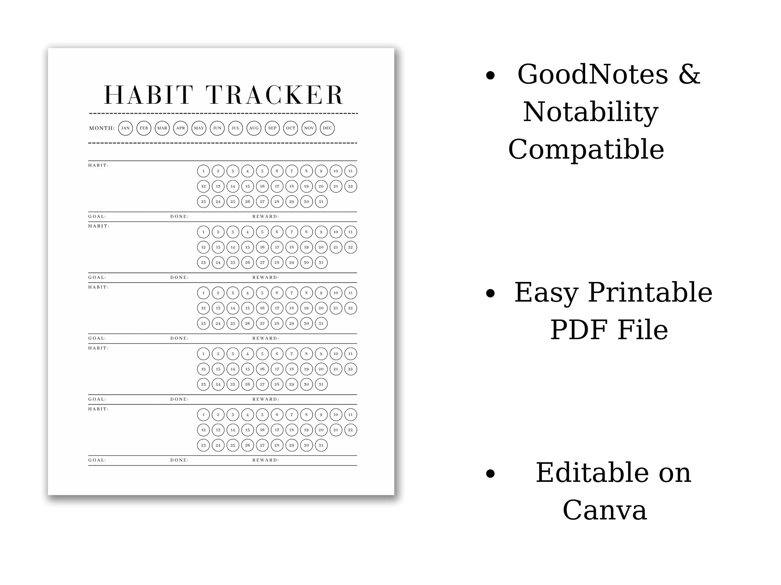 Daily Habit Tracker Printable,habit Tracker Goodnotes & Notability ...