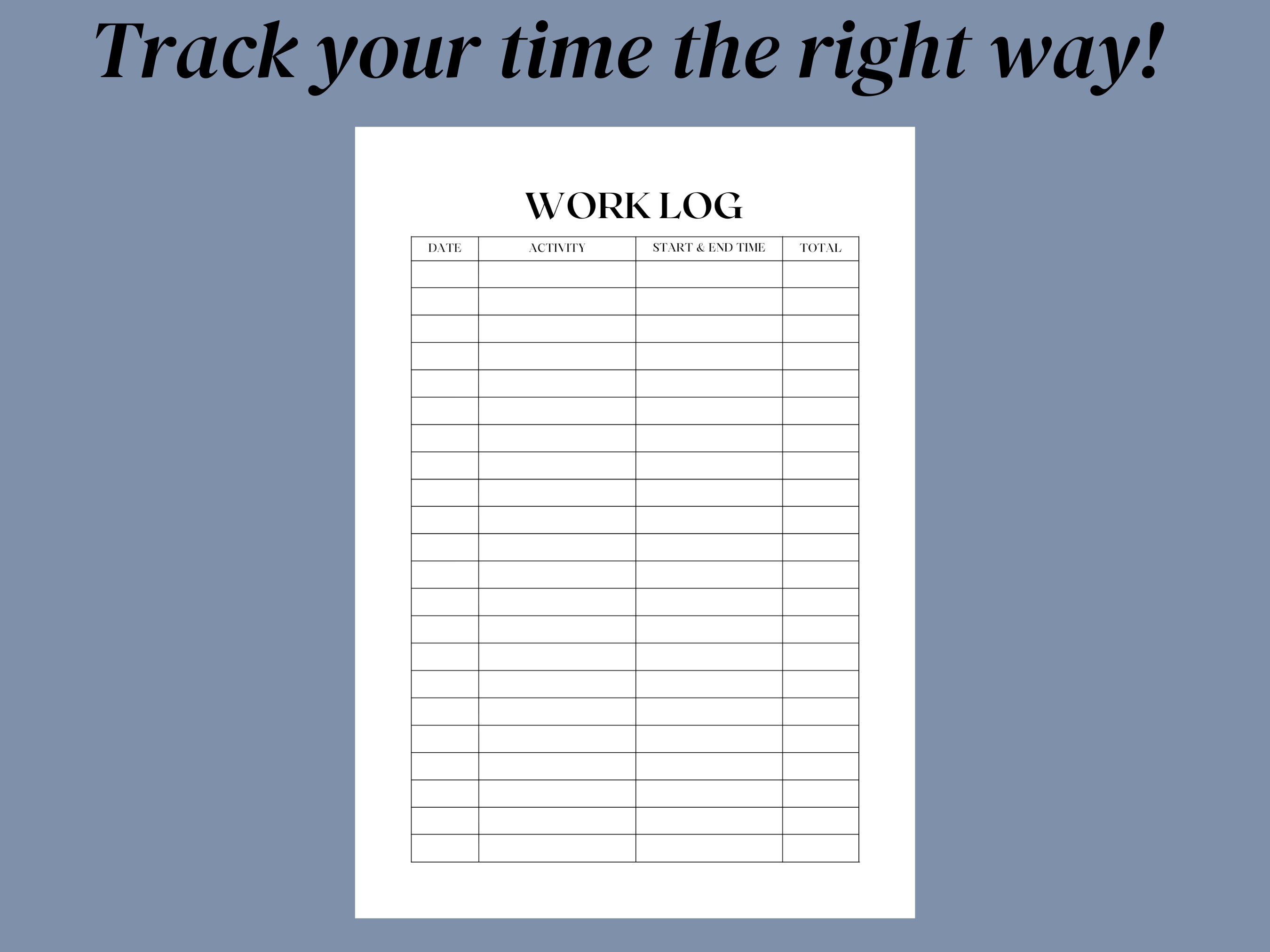 Editable Work Log,work Log Printable,working Hours Log,instant Download ...