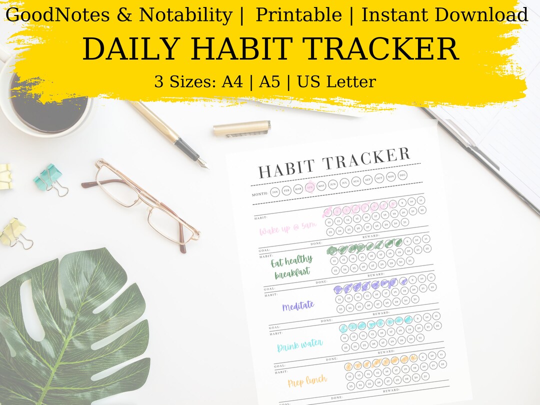 Daily Habit Tracker Printable,habit Tracker Goodnotes & Notability ...