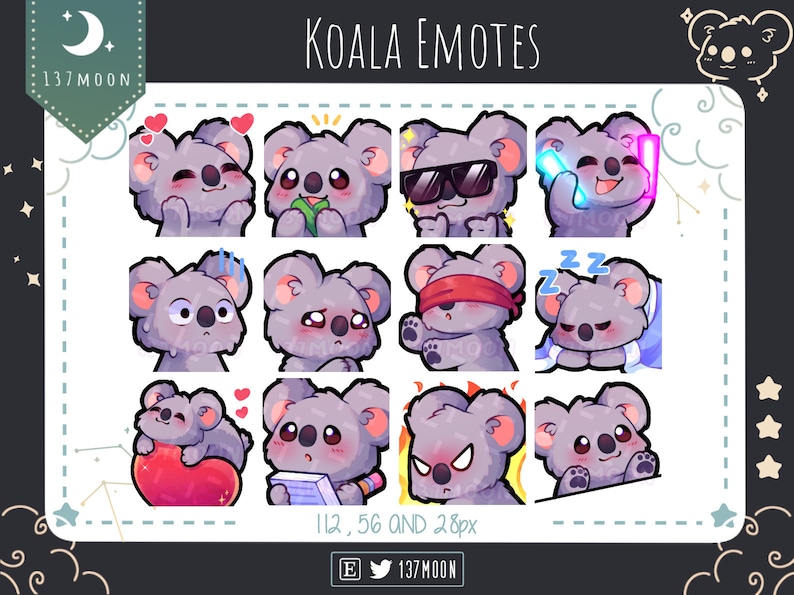 Cute Koala Emotes for Twitch Youtube Discord Kawaii Stream Gray Koala ...