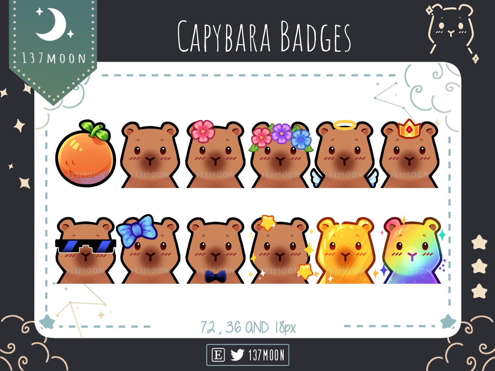 Cute Capybara Sub Badges for Twitch | Animal | Youtube | Discord | 12 ...