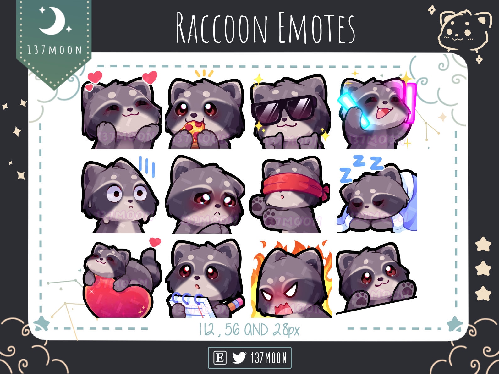 Cute Raccoon Emotes for Twitch | Youtube | Discord | Kawaii | Stream ...