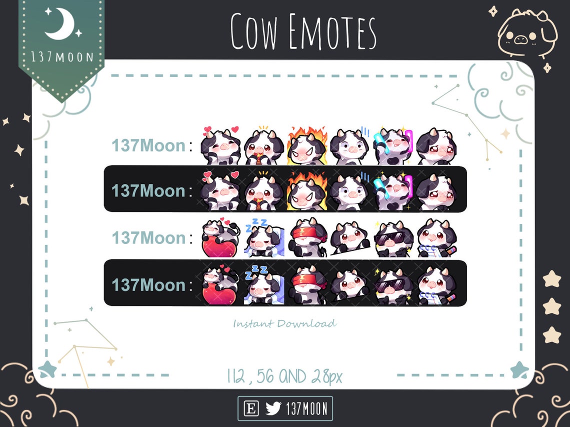 Cute Cow Emotes for Twitch | Youtube | Discord | Kawaii | Stream ...