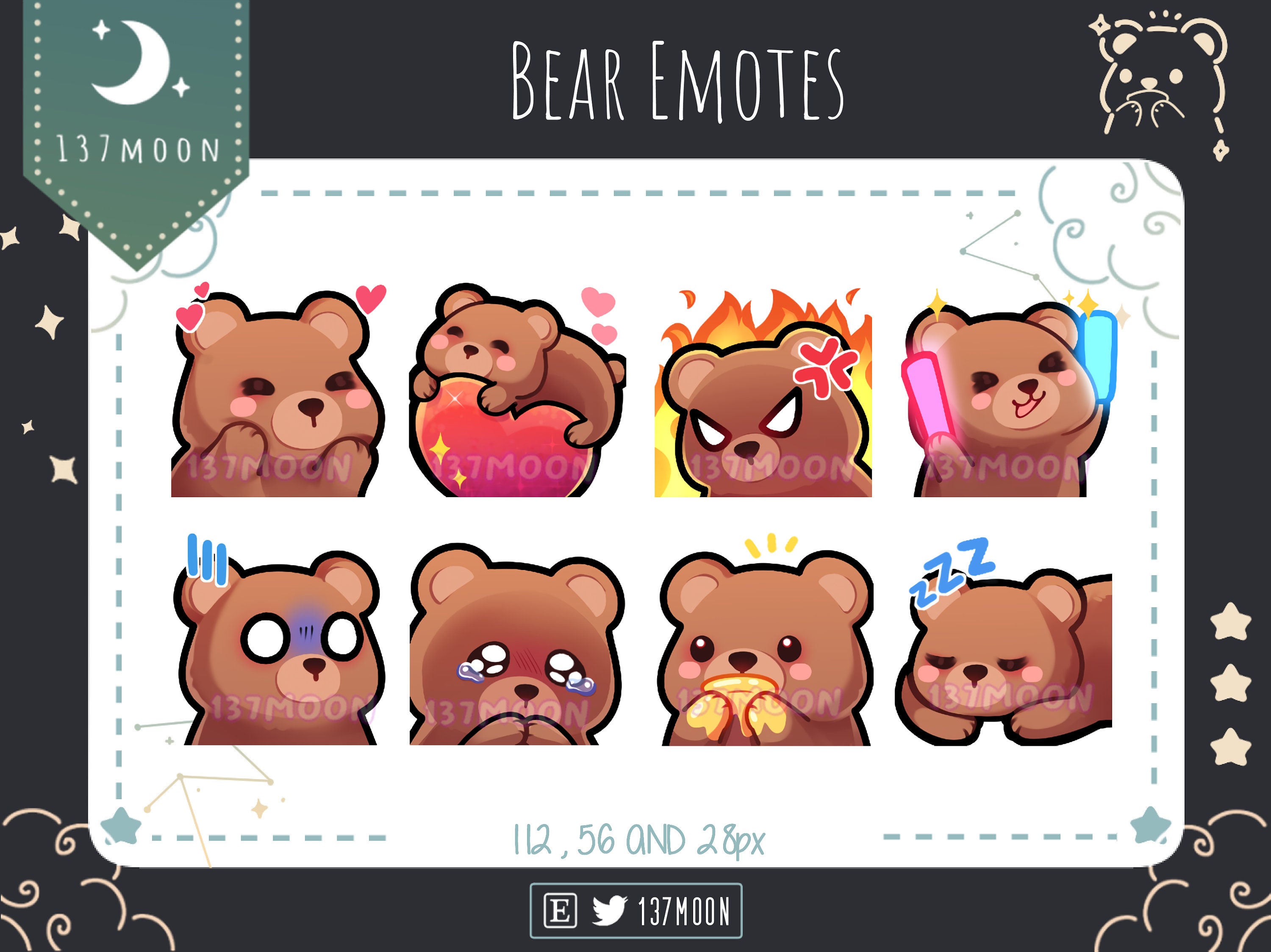 Cute Bear Emotes For Twitch Youtube Discord Kawaii Stream Brown Bear