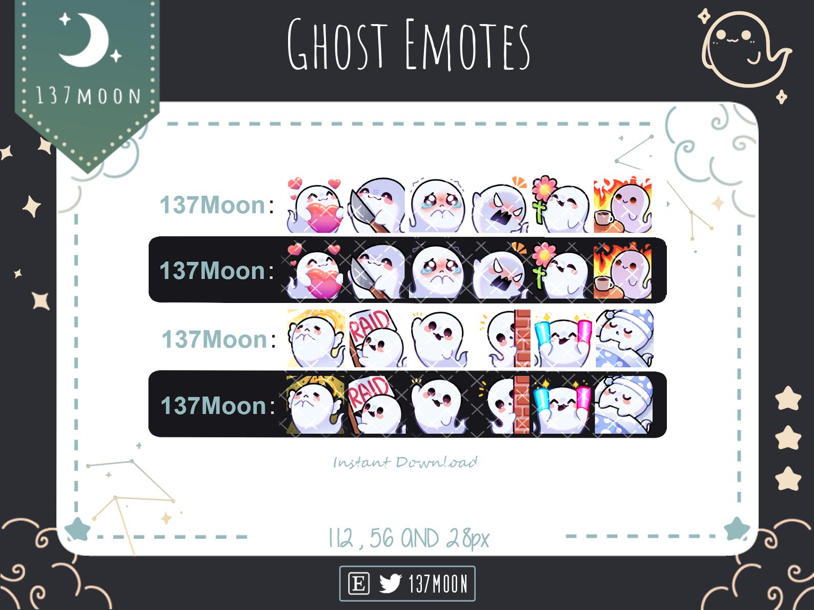Cute Ghost Emotes for Twitch | Youtube | Discord | Kawaii | Stream ...