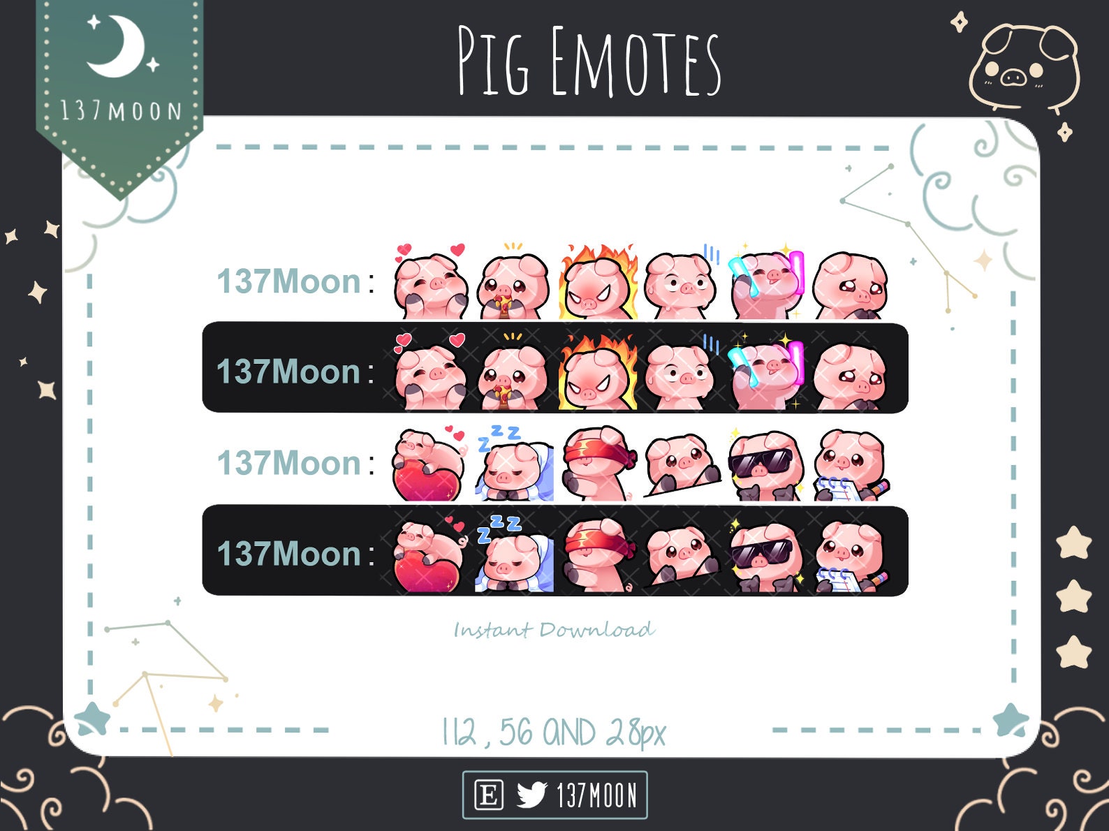 Cute Pig Emotes for Twitch | Youtube | Discord | Kawaii | Stream | Pink ...