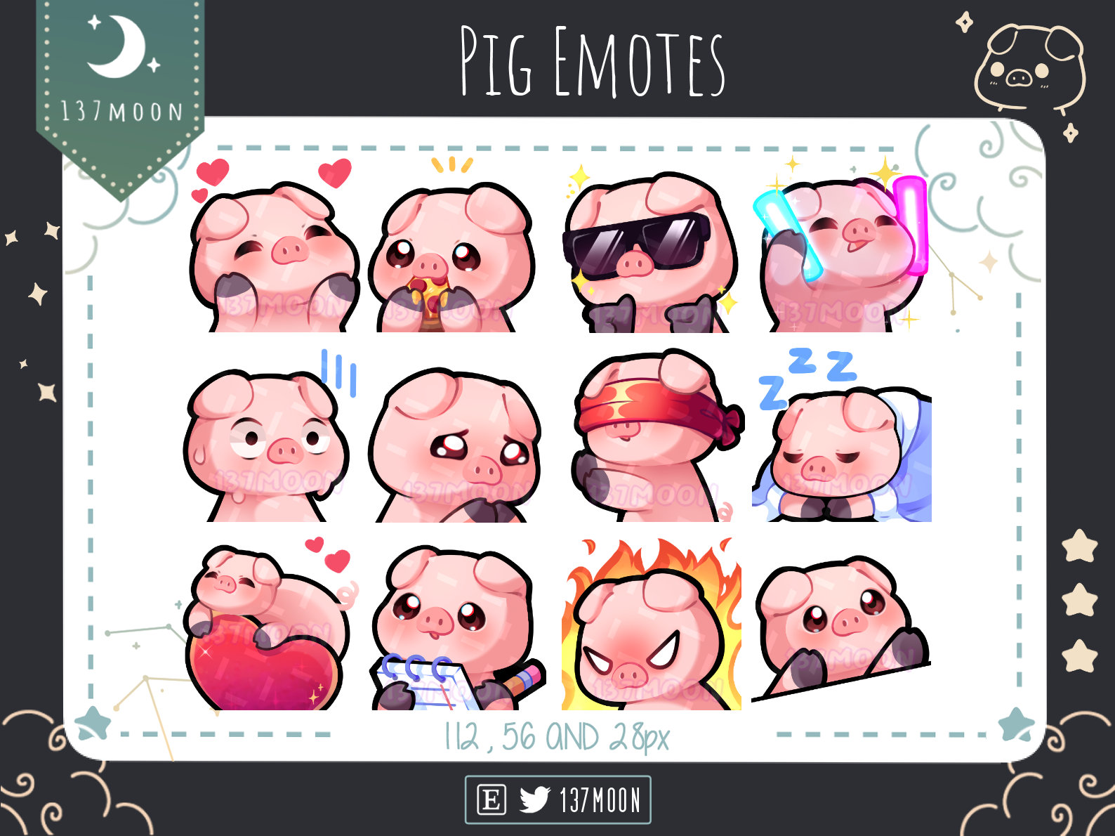 Cute Pig Emotes for Twitch | Youtube | Discord | Kawaii | Stream | Pink ...