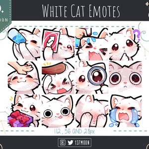 Cute Cat Emotes for Twitch Youtube Discord Kawaii Stream White Cat ...