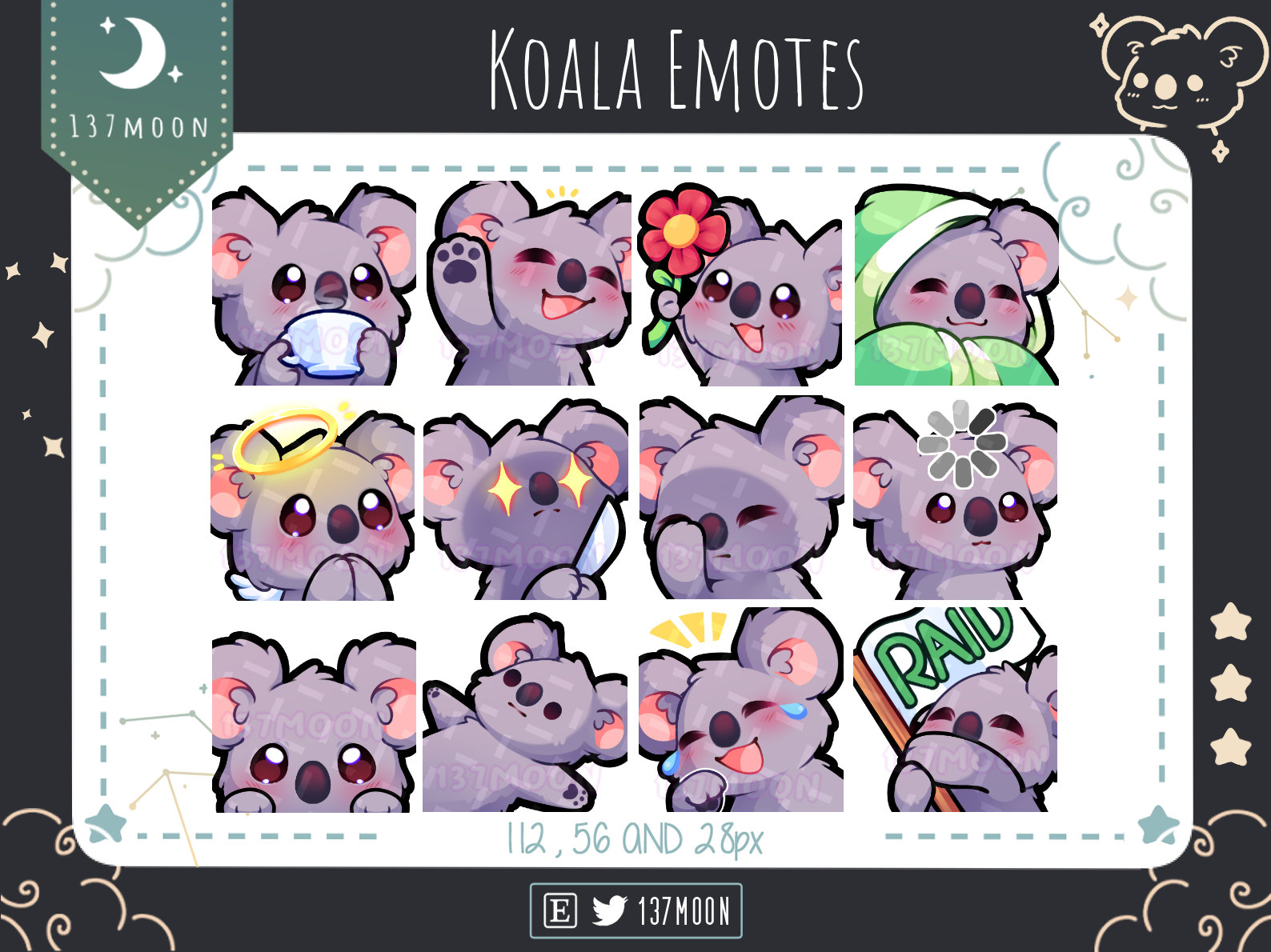 Cute Koala Emotes for Twitch | Youtube | Discord | Kawaii | Stream ...