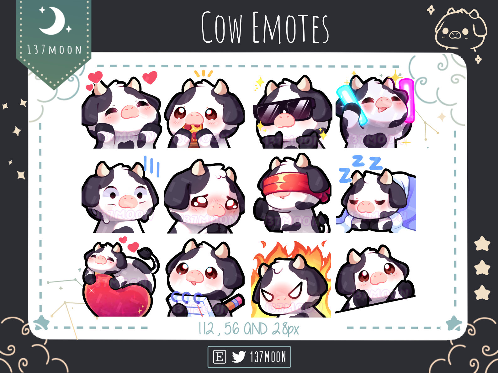 Cute Cow Emotes for Twitch | Youtube | Discord | Kawaii | Stream ...