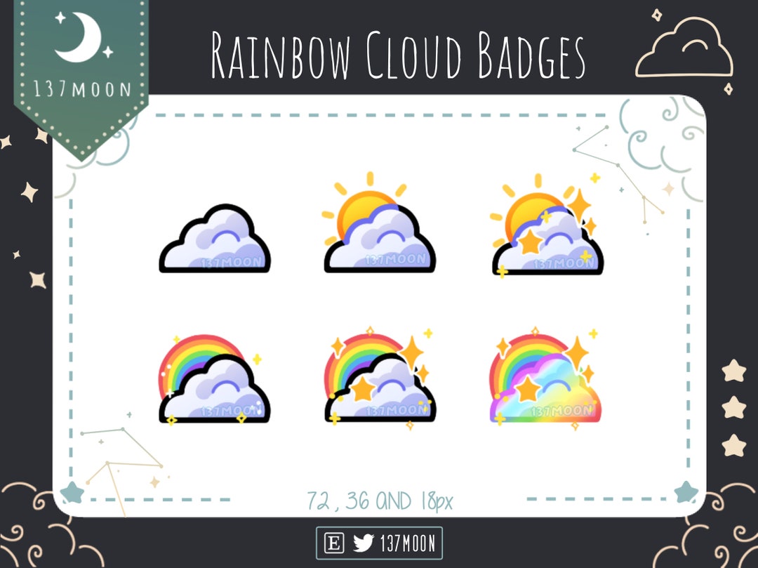 Rainbow Cloud Sub Badges for Twitch | Sun | Youtube | Discord | Cute ...