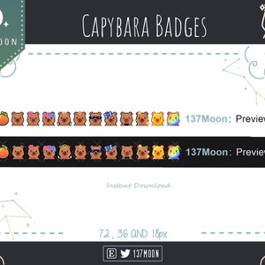 Cute Capybara Sub Badges for Twitch | Animal | Youtube | Discord | 12 ...