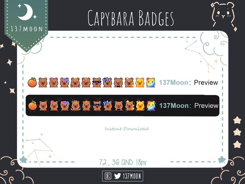 Cute Capybara Sub Badges for Twitch | Animal | Youtube | Discord | 12 ...