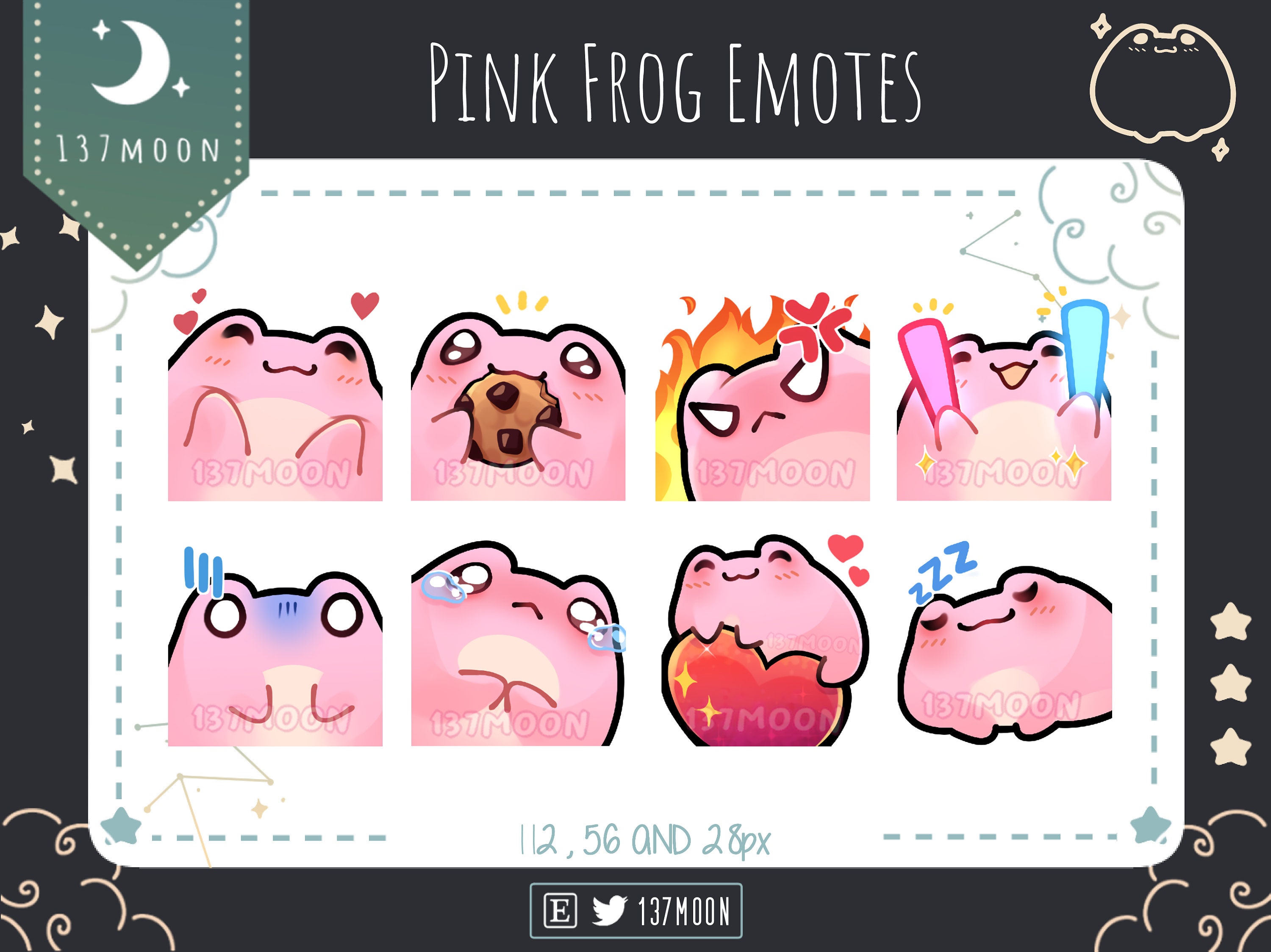 Cute Pink Frog Emotes for Twitch | Youtube | Discord | Kawaii | Stream ...