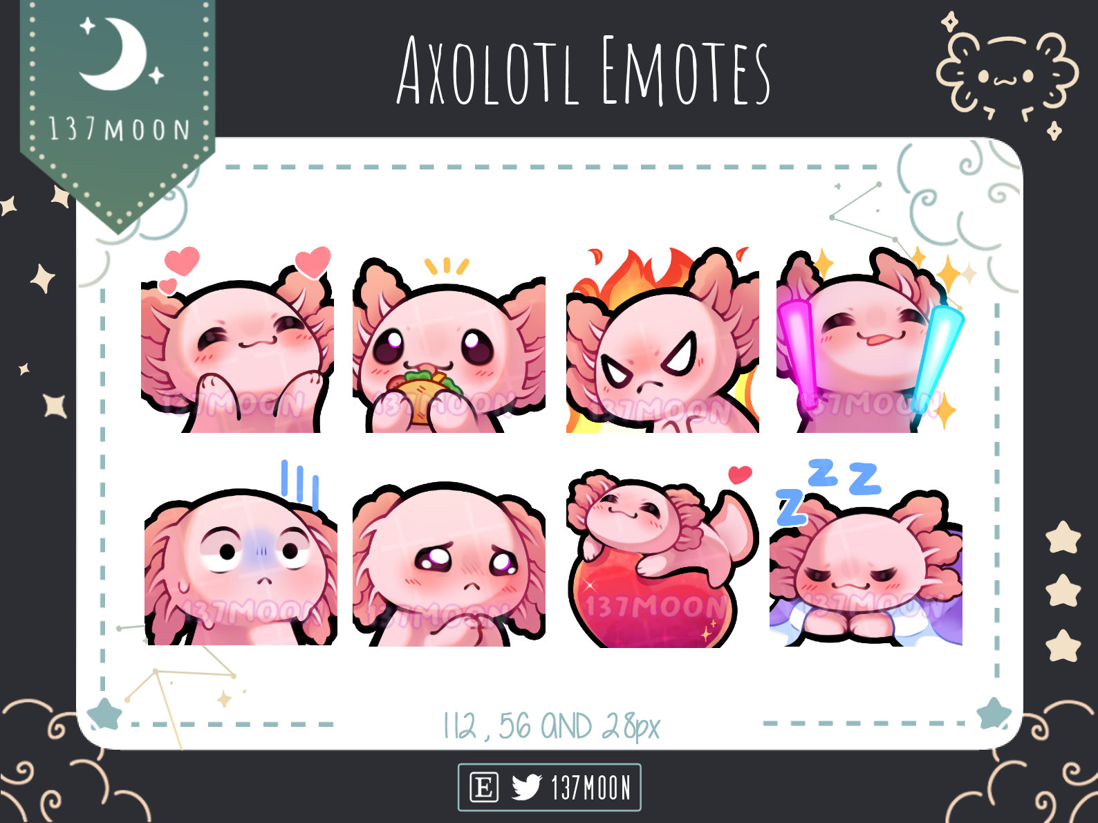 Cute Axolotl Emotes for Twitch | Youtube | Discord | Kawaii | Stream ...