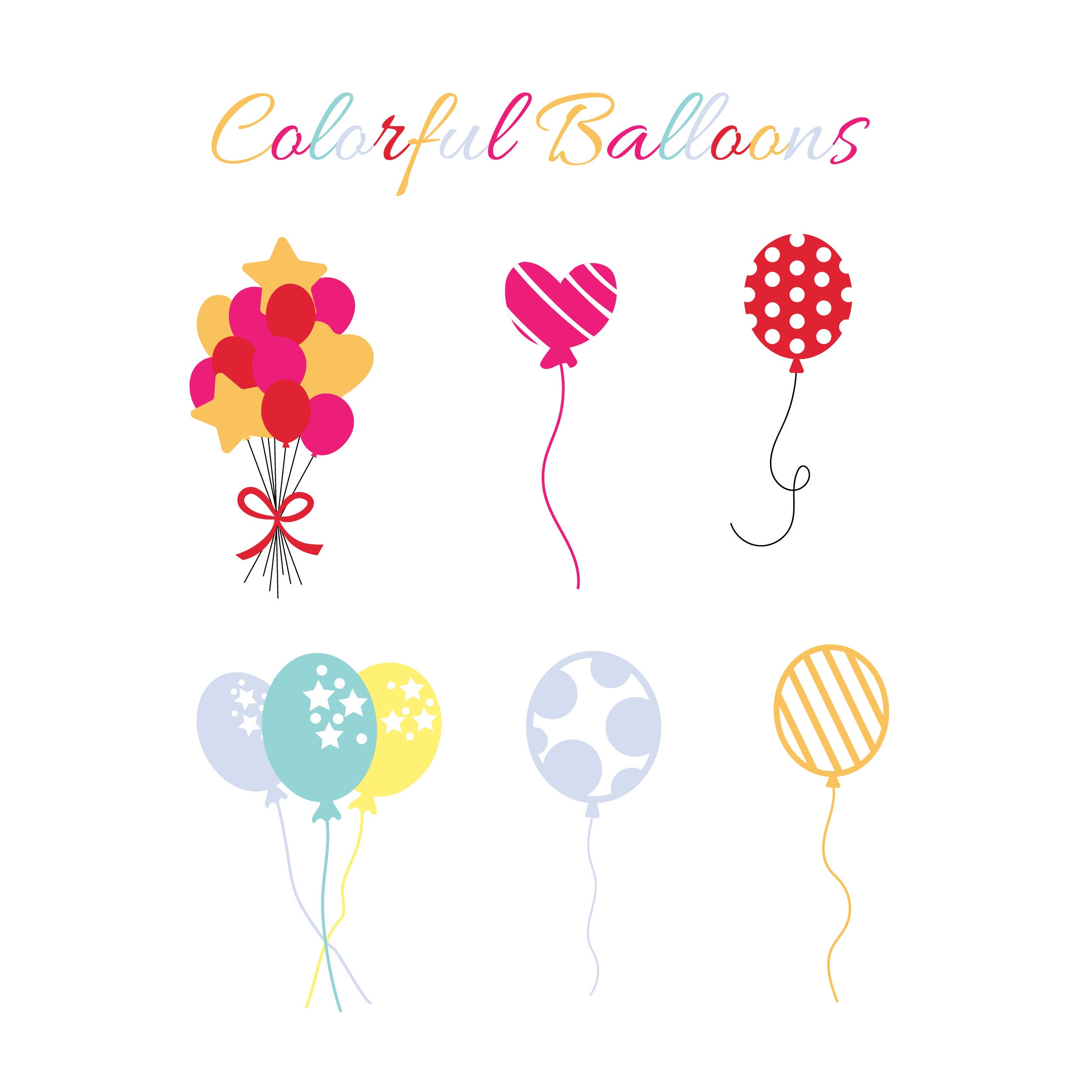 Balloons SVG, Balloons Bundle SVG, Balloon Outline SVG, Balloon Clipart ...