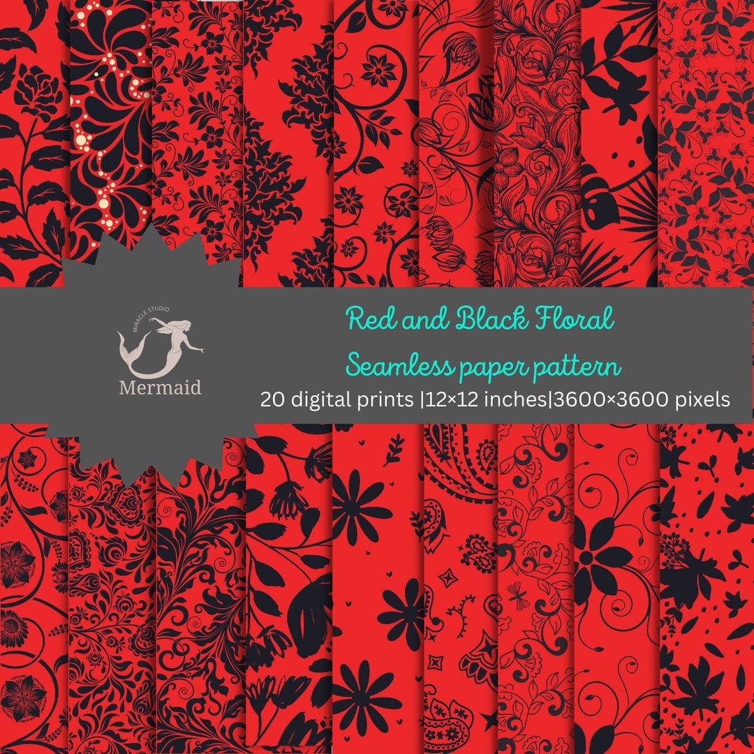 Red and Black Paper Pattern, Floral Paper, Seamless Pattern, Paper ...