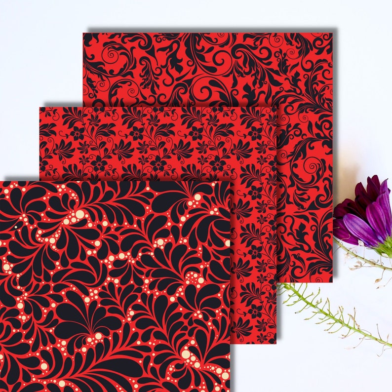 Red and Black Paper Pattern, Floral Paper, Seamless Pattern, Paper ...