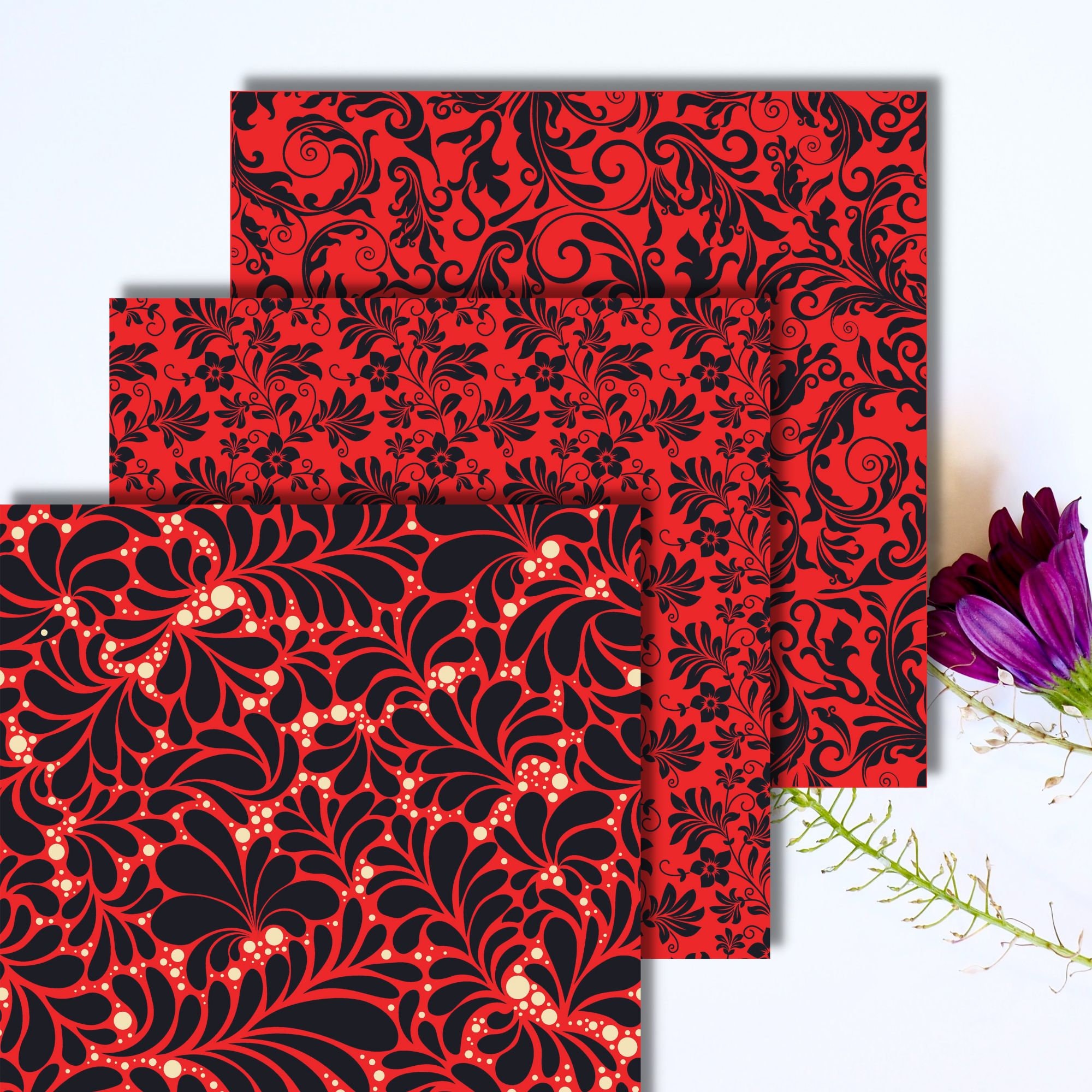Red and Black Paper Pattern, Floral Paper, Seamless Pattern, Paper ...