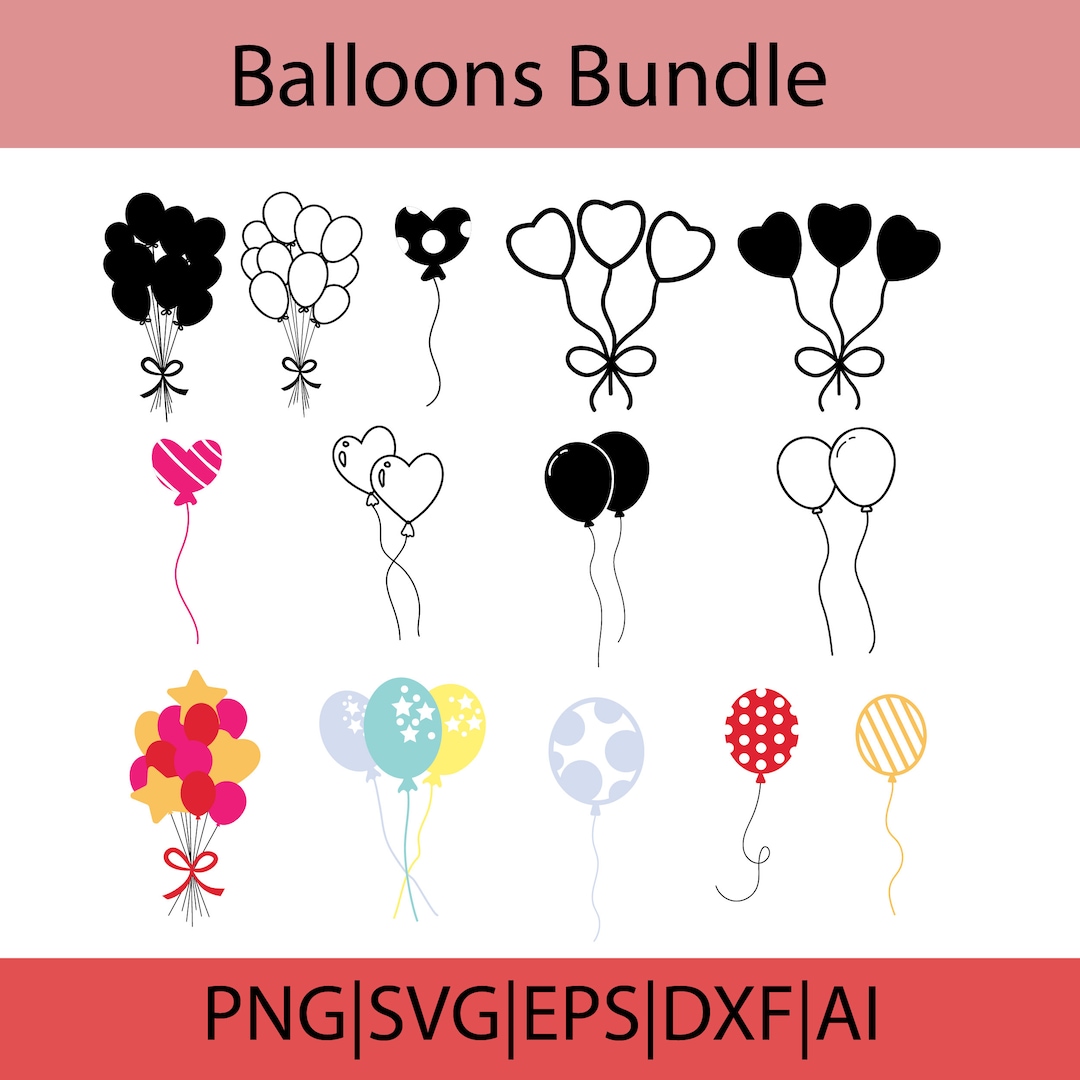 Balloons SVG, Balloons Bundle SVG, Balloon Outline SVG, Balloon Clipart ...