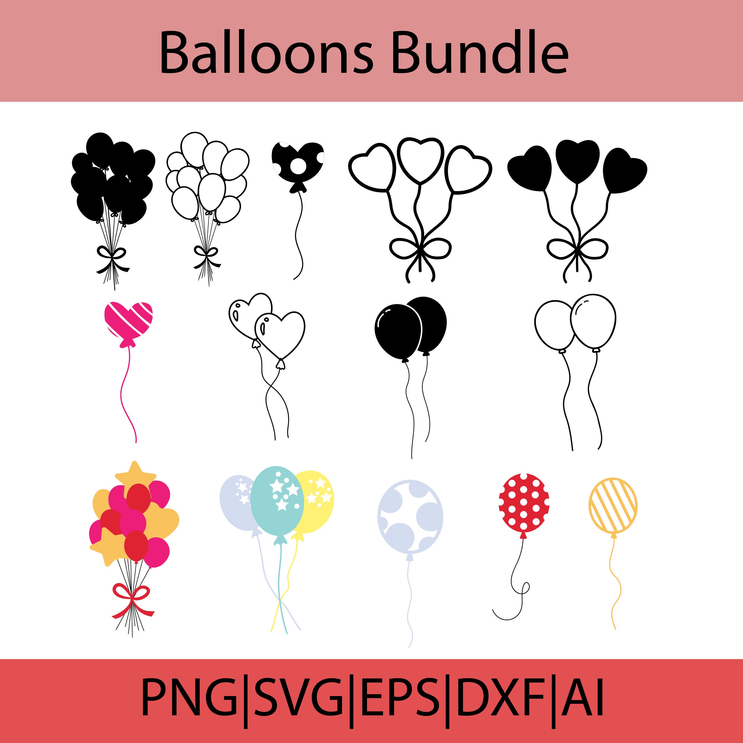 Balloons SVG, Balloons Bundle SVG, Balloon Outline SVG, Balloon Clipart ...