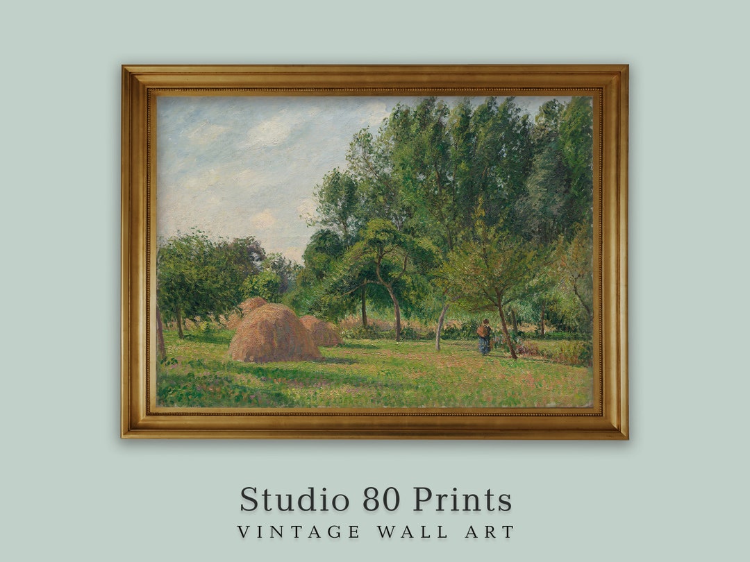 Haystacks Landscape Art Print: Vintage French Countryside (digital ...