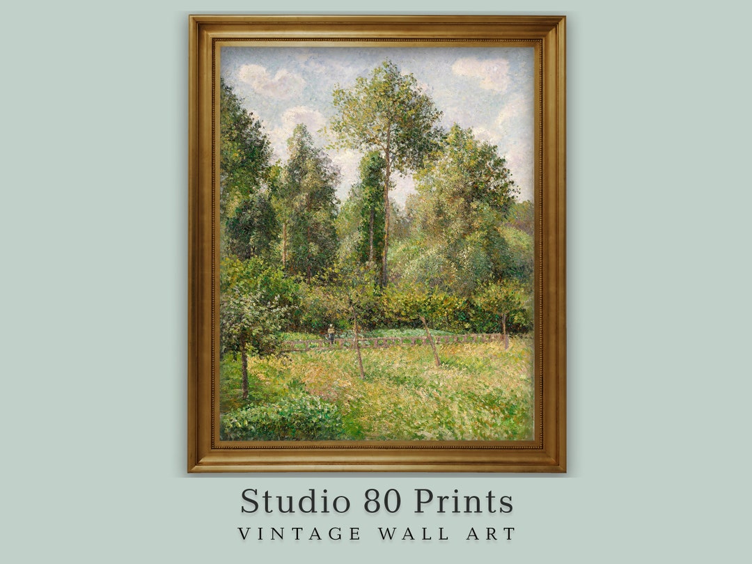 Vintage Poplar Trees Landscape Painting: Farmhouse Art Print (digital ...