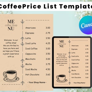 Coffee Menu Template Editable. Printable Price List, Price Guide ...