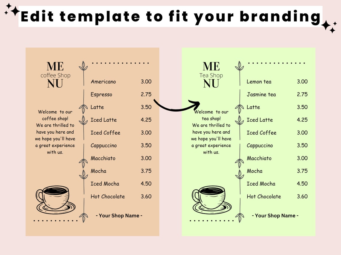 Coffee Menu Template Editable. Printable Price List, Price Guide ...