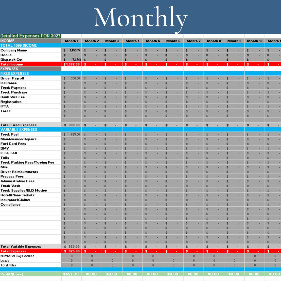 Trucking Spreadsheet, Business Owner Operator, Digital Product - Etsy