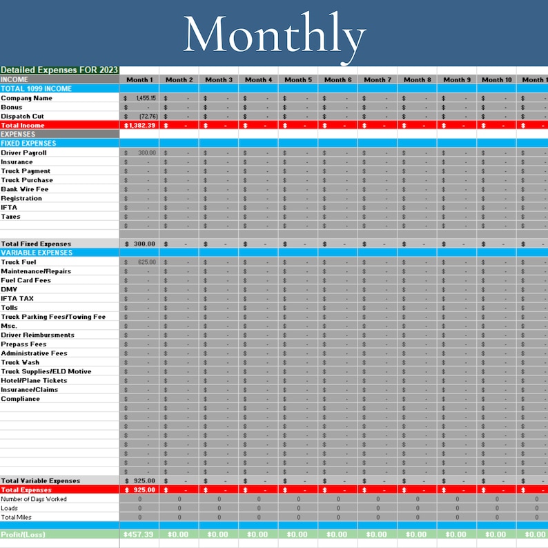 Trucking Spreadsheet, Business Owner Operator, Digital Product - Etsy