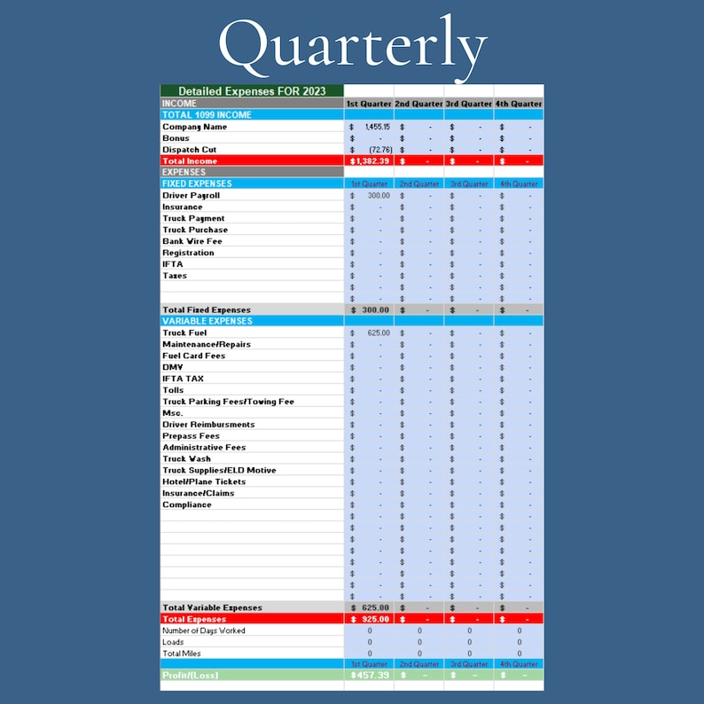Trucking Spreadsheet, Business Owner Operator, Digital Product - Etsy