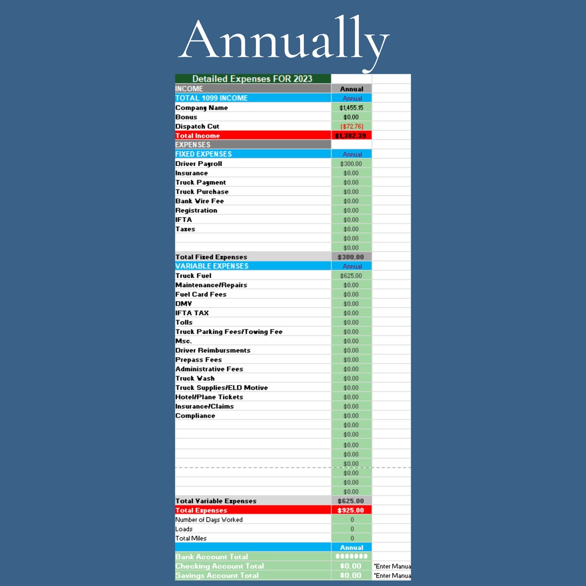 Trucking Spreadsheet, Business Owner Operator, Digital Product - Etsy