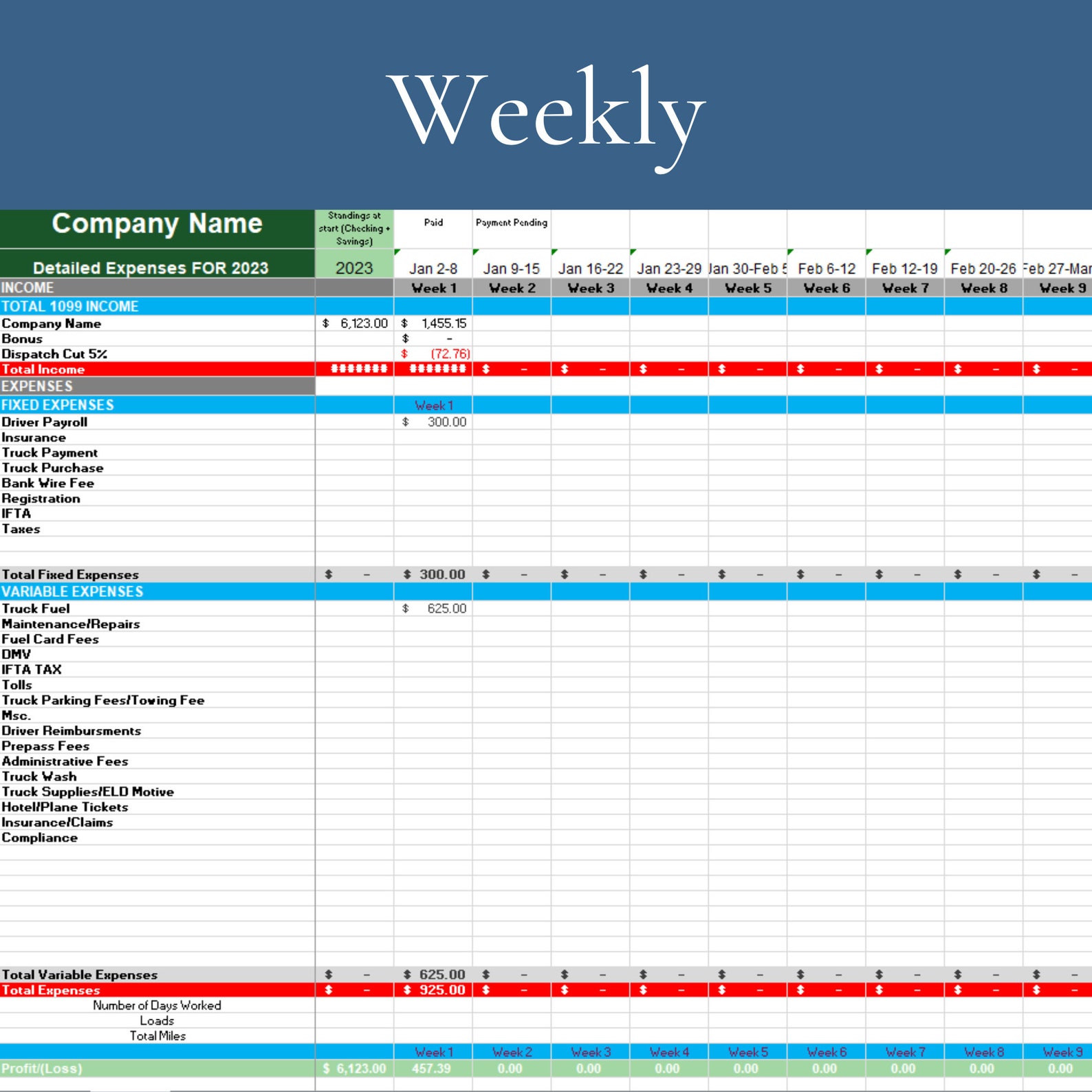 Trucking Spreadsheet, Business Owner Operator, Digital Product - Etsy