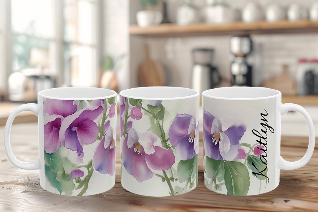 Personalized April Birth Flower Coffee Mug, Custom Name Sweet Pea ...