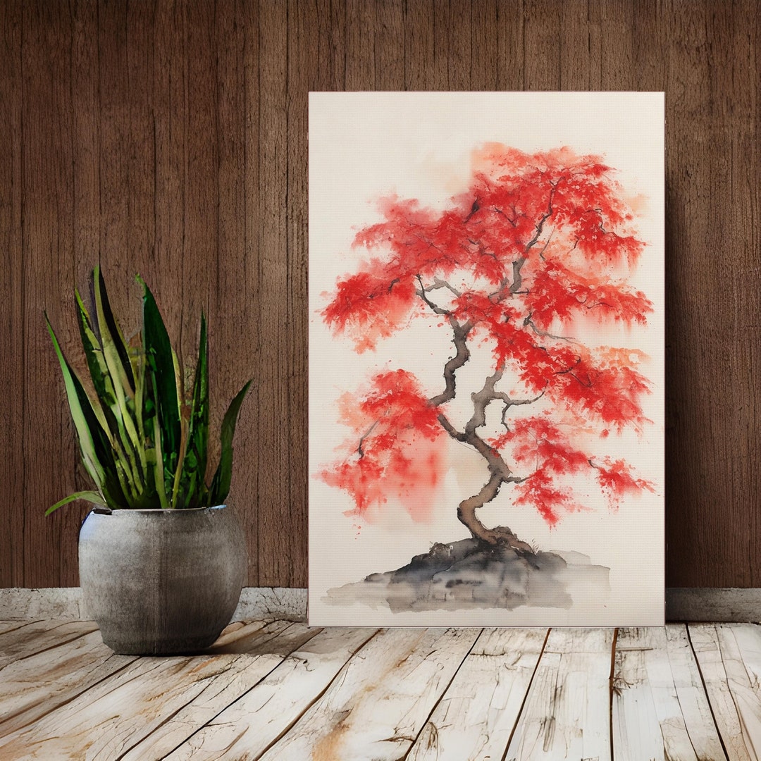 Red Maple Watercolor Painting Print on Wrap Canvas Maple Tree Wall Art ...