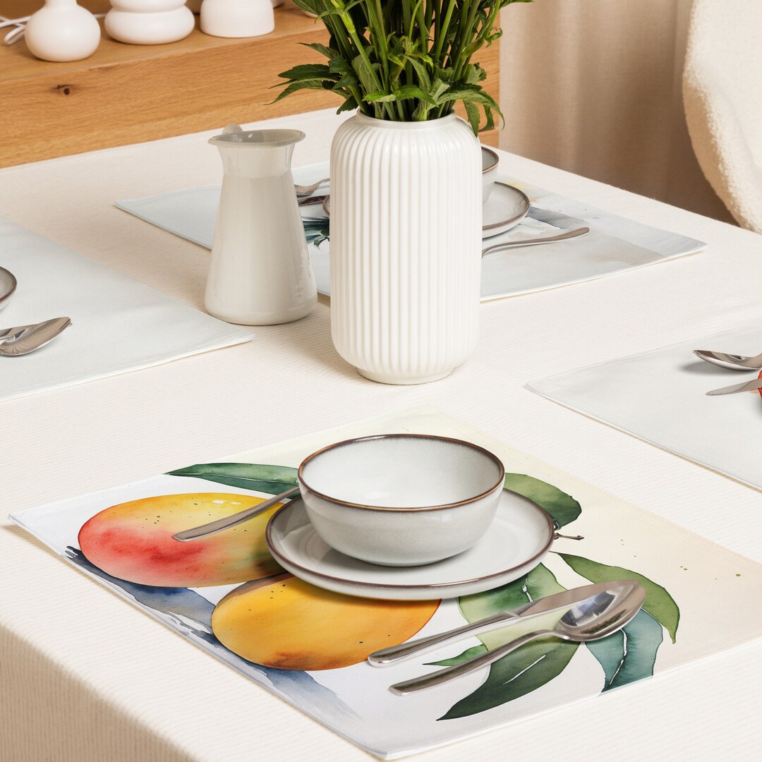 Watercolor Tropical Fruits Art Placemats, Set of 4 Different Design ...