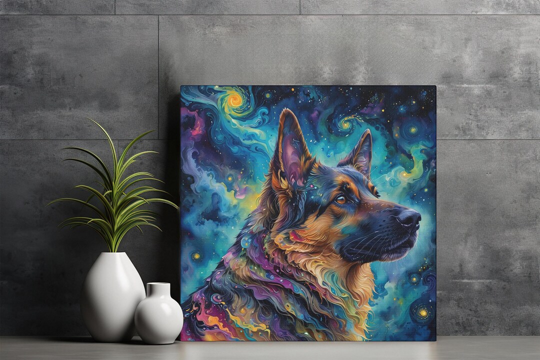 Starry Night GSD Wall Art, Van Gogh Inspired Canvas Print, Unique ...